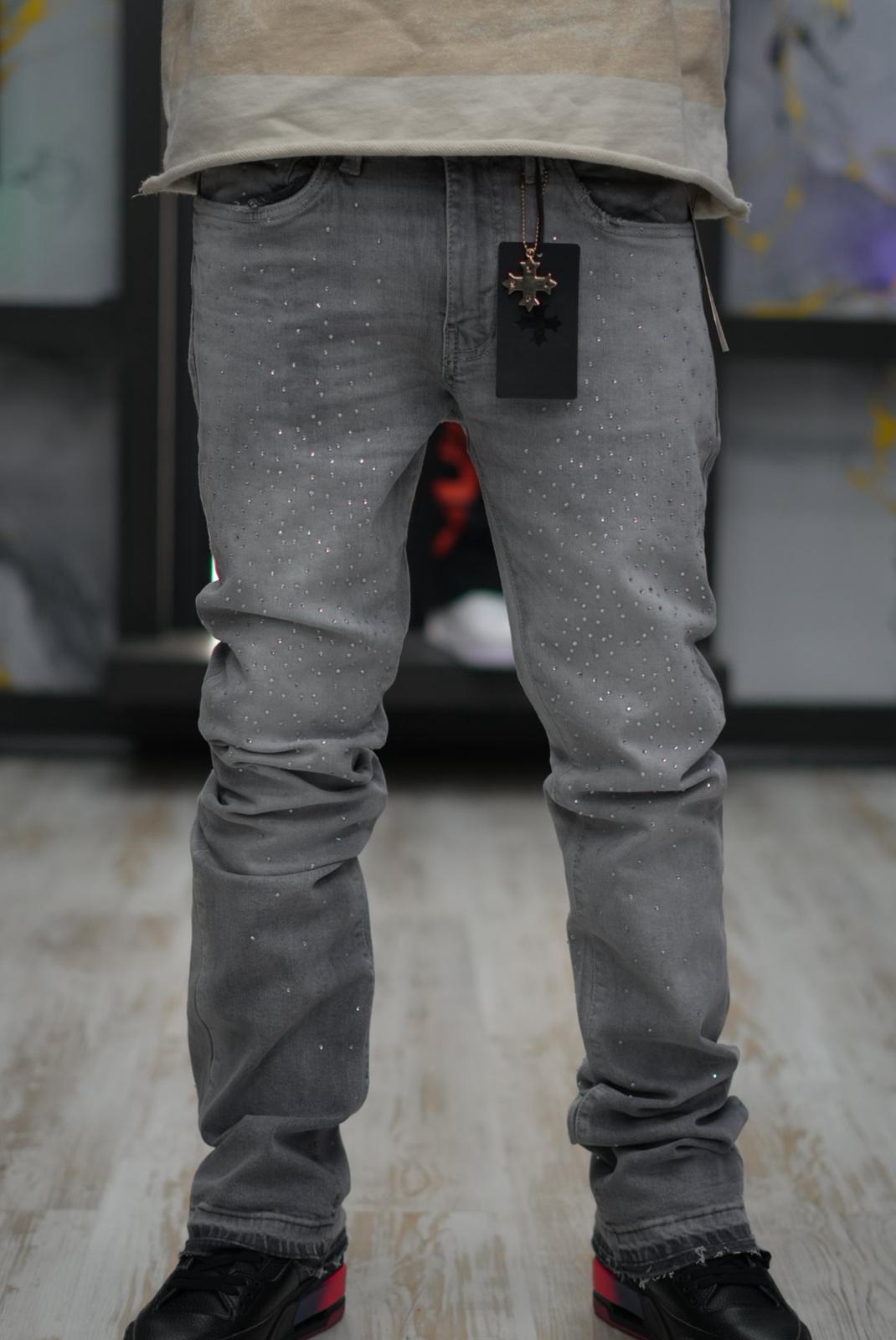 Mahon Stacked Rhinstone 'Flare Cement Wash' – KM Fashion Clothing