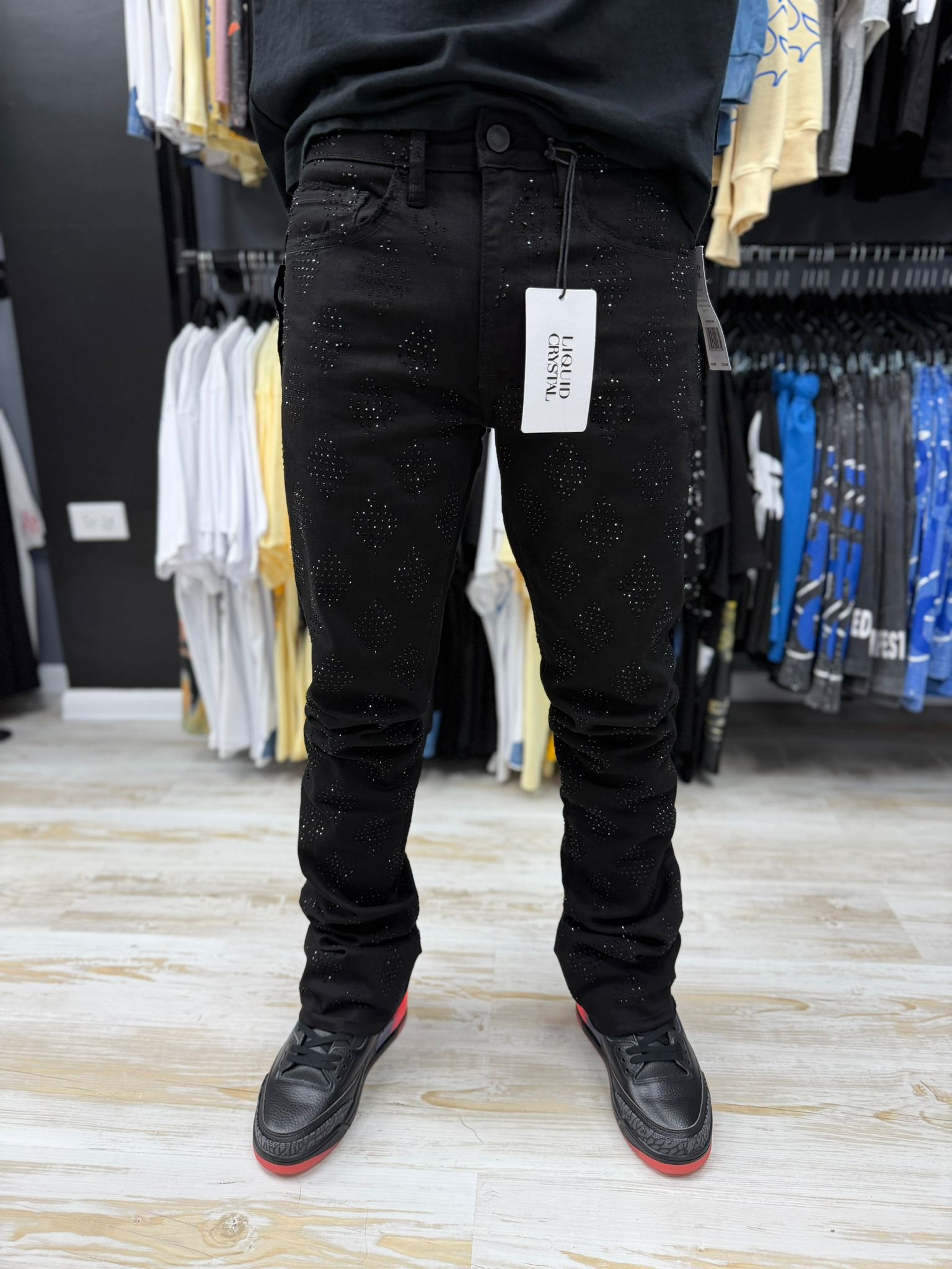 Mahon Stacked 'Denim Flare Black' – KM Fashion Clothing